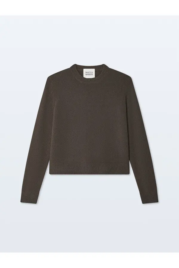 WHITE & WARREN Cashmere Ribbed Trim Crewneck - Natural