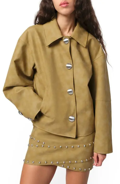 Apparis Faux Leather Cropped Jacket - Sepia
