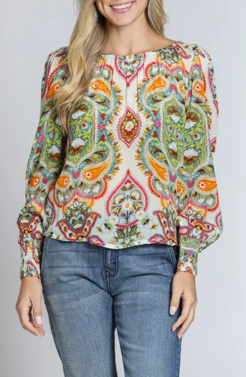 APNY Ikat Print Blouse - Green Multi