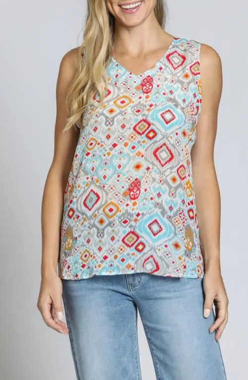 APNY Print V-neck Tank - Turquoise/red Multi
