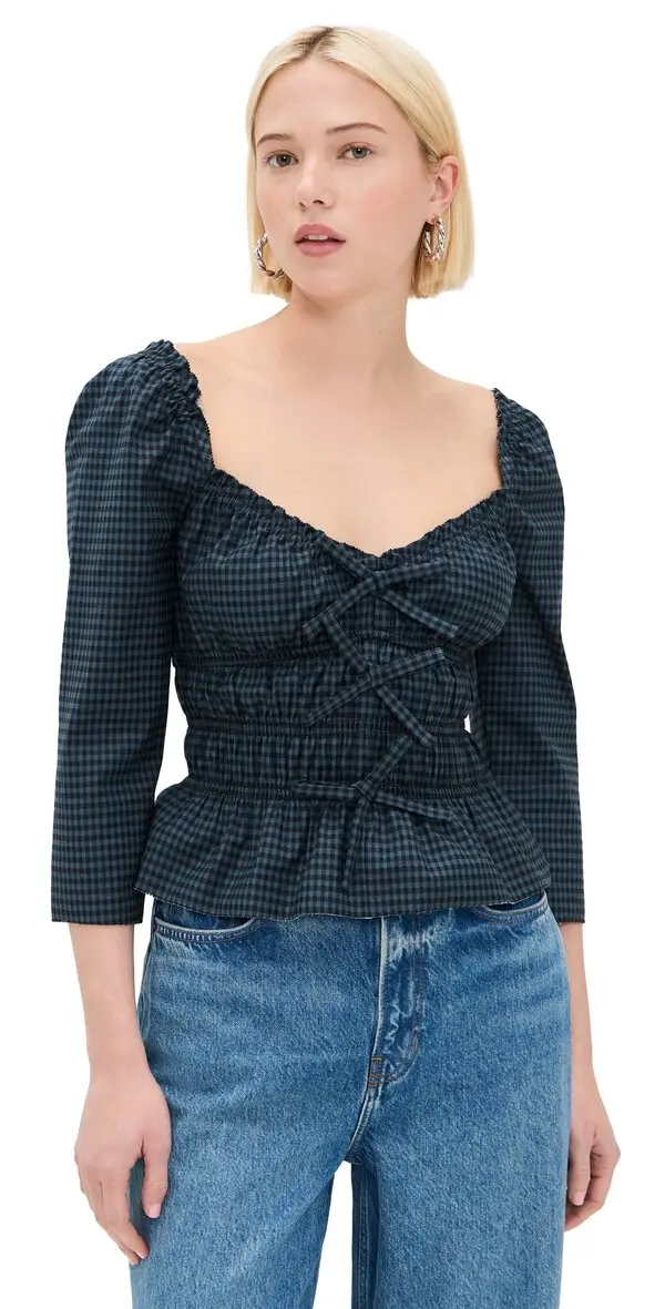 REFORMATION Lauryn Top - Dark Slate Check