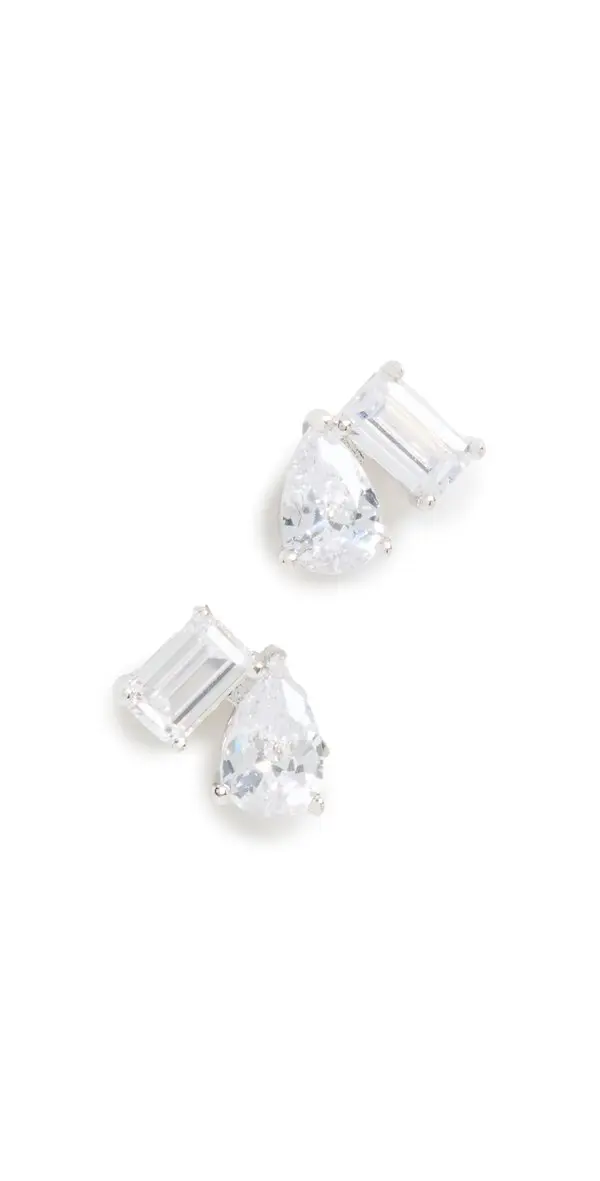 BY ADINA EDEN Cubic Zirconia Teardrop Baguette Stud Earrings - Silver