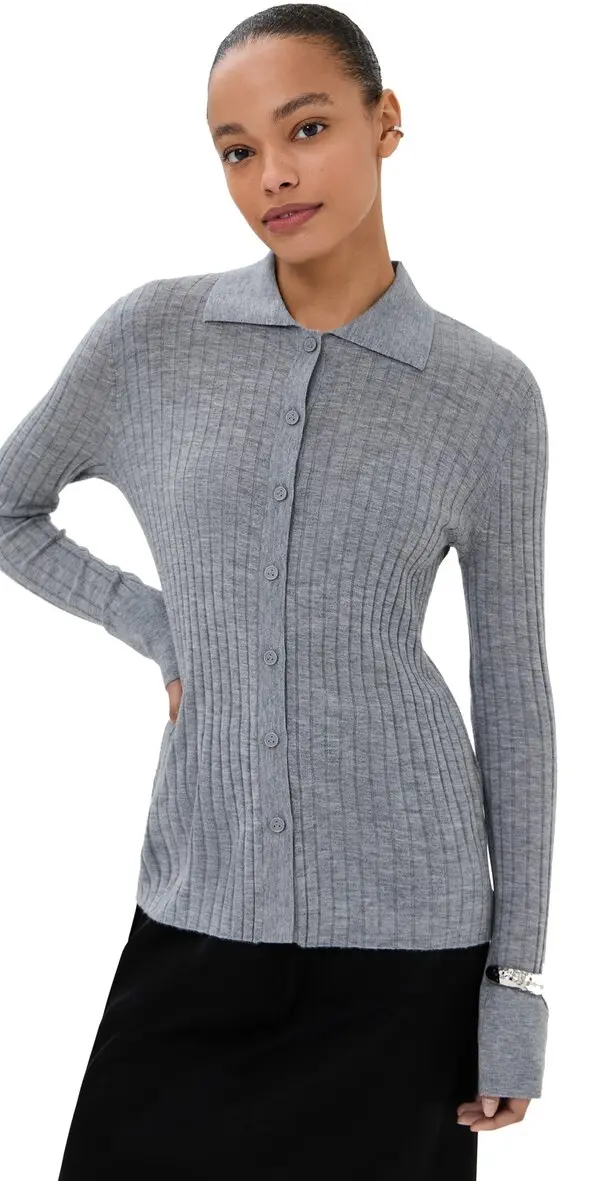 LISA YANG Cashmere Aria Cardigan Shirt - Dark Mist