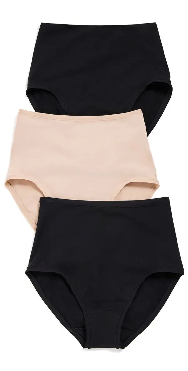 Natori Bliss Bare Cotton High Waist Briefs 3-pack - Black/black/café