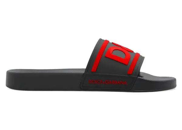 Dolce & Gabbana Beachwear Sliders With Dg Logo - Black/red
