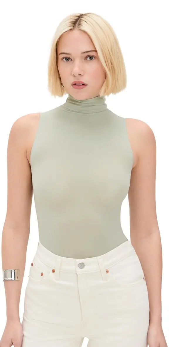 Commando Ballet Mock Neck Sleeveless Thong Bodysuit - Pistachio