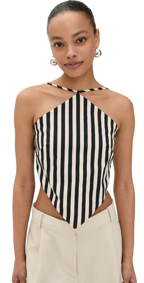 SIMONMILLER Kit Poplin Tie Top - Black/macadamia Micro Stripe
