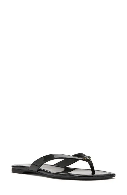 Kate Spade New York Spade Flower Patent Leather Flip Flop - Black
