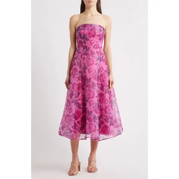 Lulus Elena Strapless Midi Dress - Berry