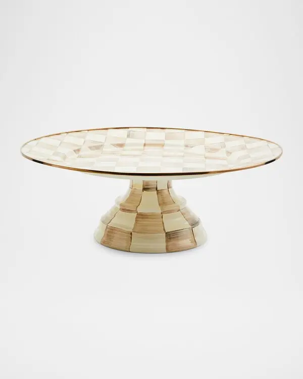 MACKENZIE-CHILDS Mocha Check Small Pedestal Platter - One-color