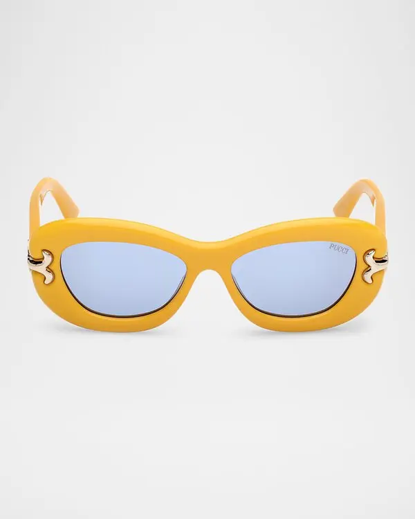 Emilio Pucci Filigree Round Sunglasses - Shiny Yellow Blue