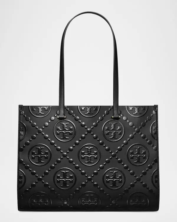 Tory Burch T Monogram Embossed Leather Tote Bag - Blackblack