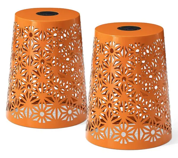 GLITZHOME 18' Geo Cutout Led Solar Lighted Gard En Stools S/2