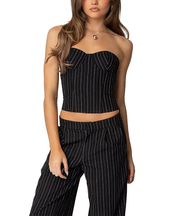 EDIKTED Aliza Strapless Pinstripe Corset