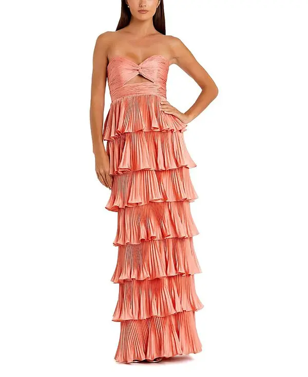 Mac Duggal Pleated Charmeuse Strapless Gown - Terra Cotta