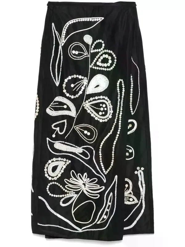 FORTE_FORTE Embroidered Taffeta Midi Skirt