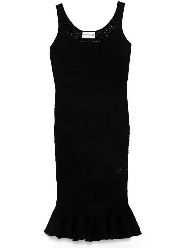 DES_PHEMMES Openwork Knitted Midi Dress - Black