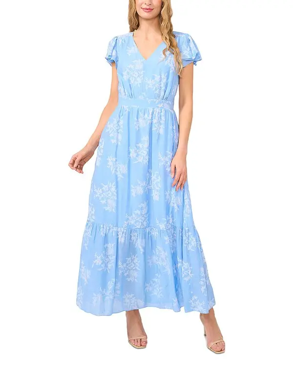 CECE DUPRAZ V-neck Flutter Sleeve Maxi Dress