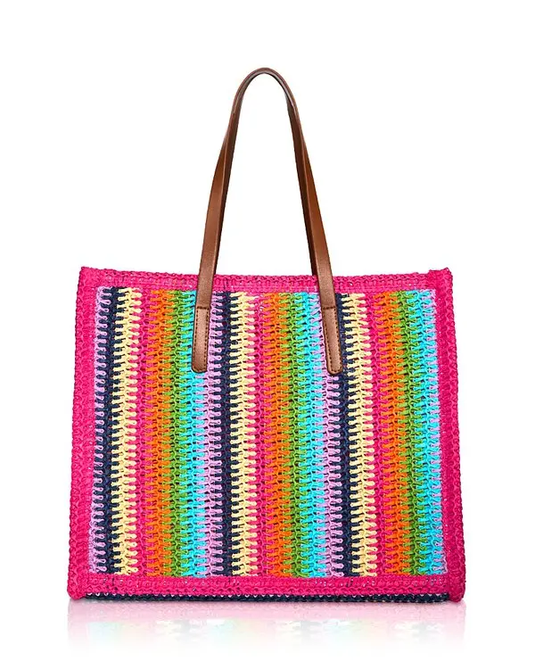 Aqua The White Lotus Raffia Tote Bag