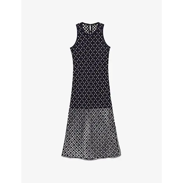 Maje Woven Crochet-overlay Midi Dress - Bleus