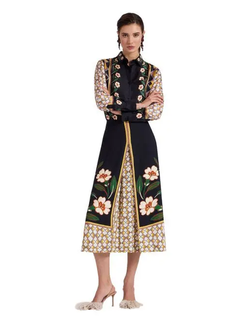 La DoubleJ Santa Monica Printed Midi Skirt - Dazed Placée Black