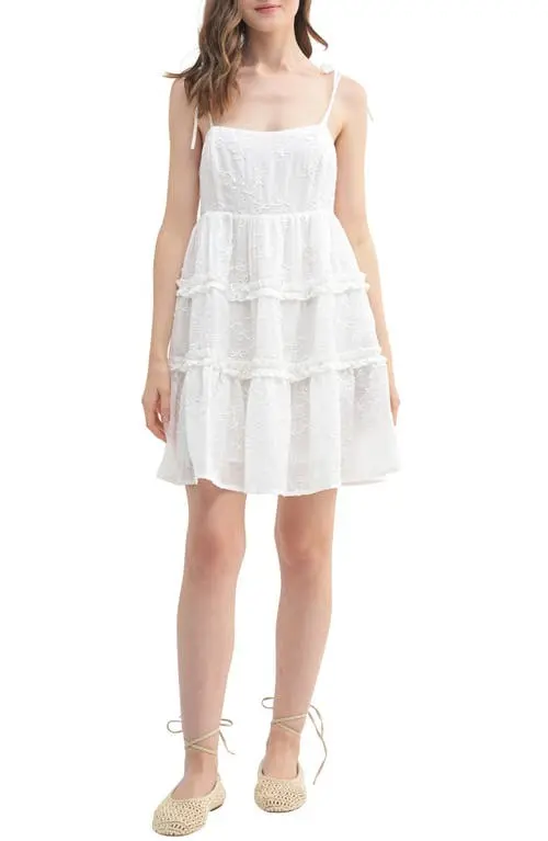 ALL IN FAVOR Embroidered Tiered Mini Dress