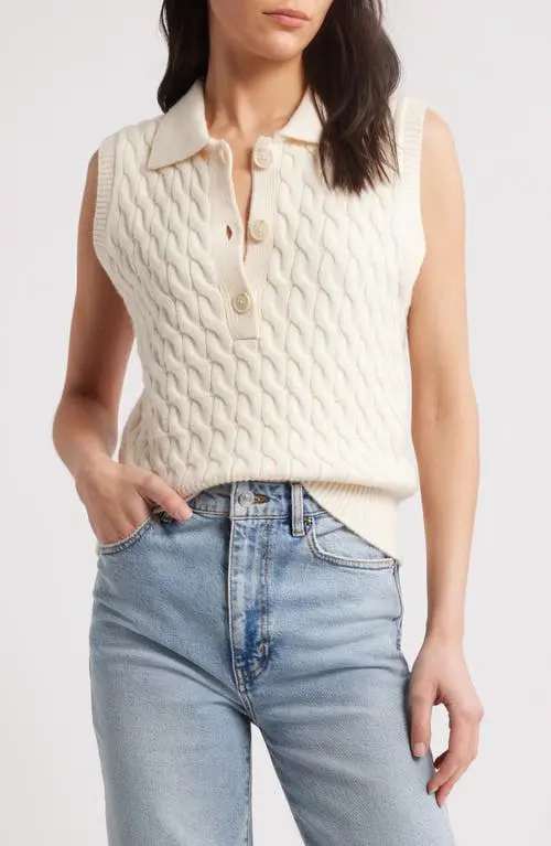FRAME Cable Wool Sleeveless Polo Sweater