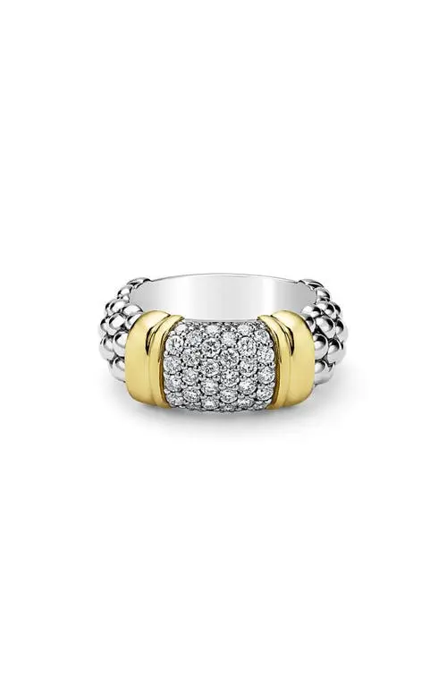 Lagos Signature Caviar Pavé Diamond Ring - Two-tone