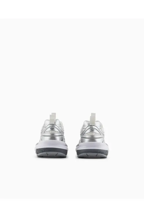 Emporio Armani Mesh Sneakers With Laminated Details - Silver