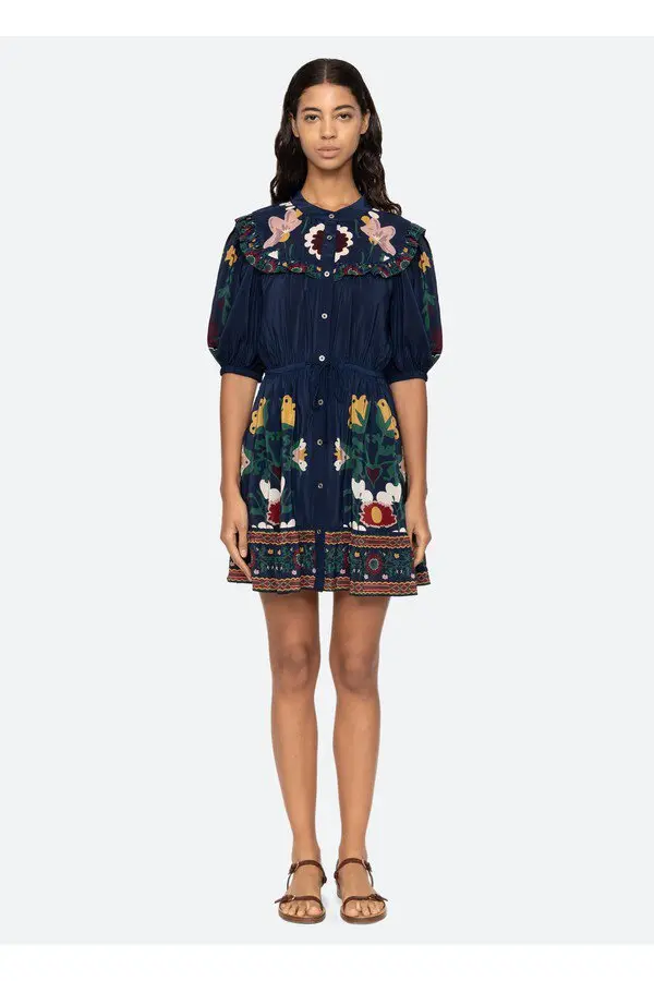 cassia mini dress black ALENICIA DRESS Papyrus with Green / S