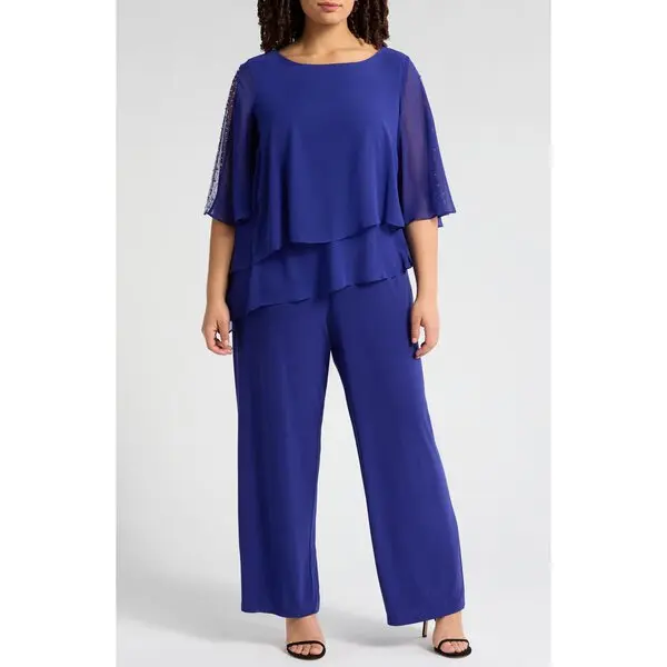 SL FASHIONS Sequin Detail Tiered Jumpsuit - Iris