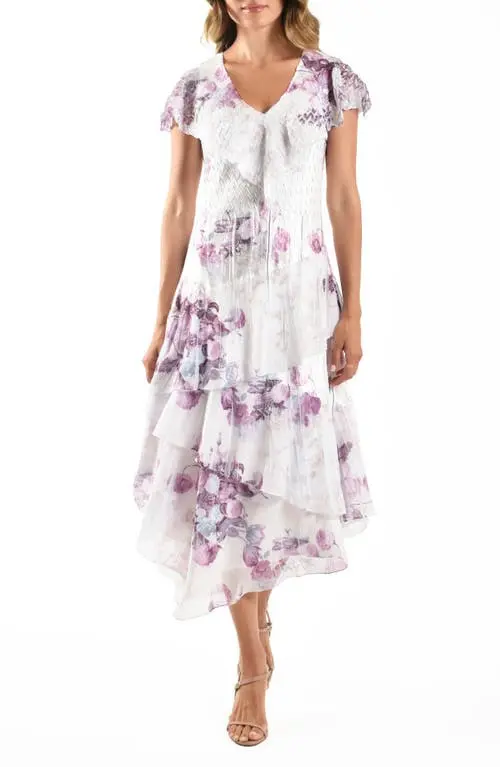 Komarov Flutter Sleeve Tiered Cocktail Dress