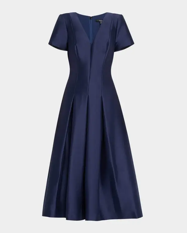 Badgley Mischka Pleated A-line Midi Dress