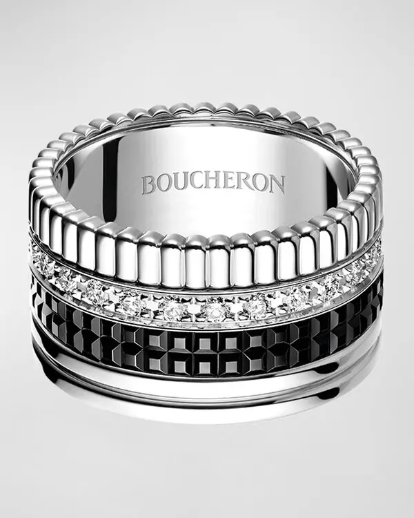 Boucheron Quatre Black Edition Diamond Band Ring - White Gold