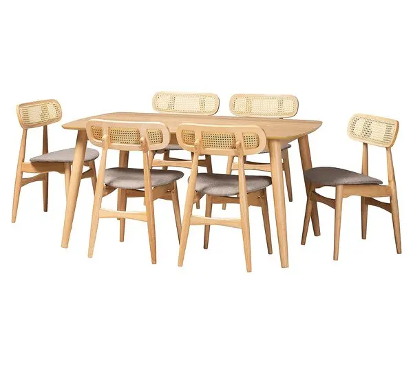 BAXTON STUDIO Tarana Fabric And Wood 7-piece Di Ning Set