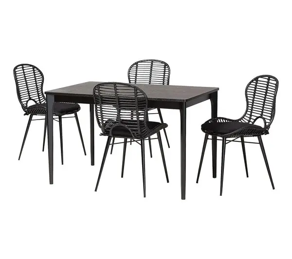 BALI & PARI Brenna Wood And Rattan 5-piece Dini Ng Set