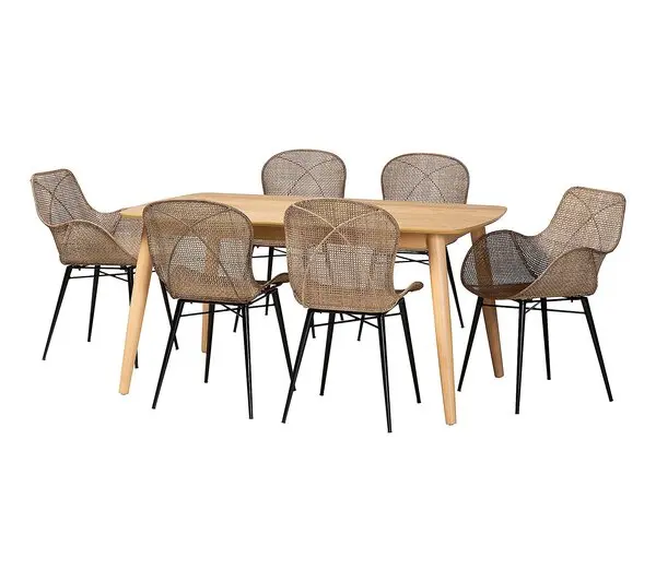 BALI & PARI Emmali Rattan And Wood 7-piece Dini Ng Set
