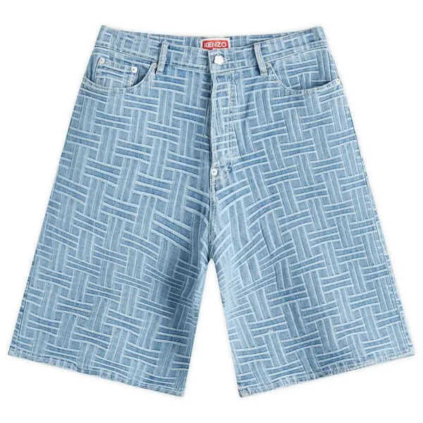 Kenzo Weave Straight Denim Shorts - Bleached Blue