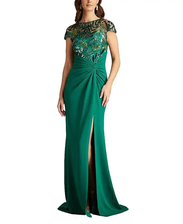 Tadashi Shoji Eleonora Draped Sequin Gown In Green Editorialist