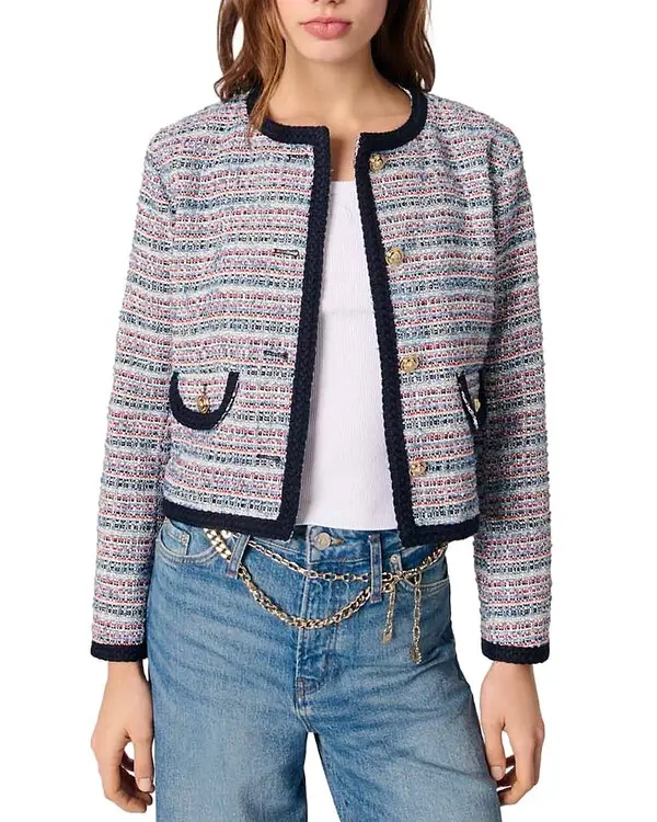 Maje Short Tweed Jacket - Blue/red