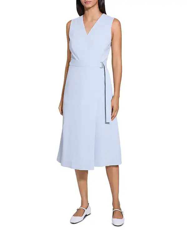Theory Crunch Linen Wrap Dress - Pearl Blue - 60% Off | Editorialist
