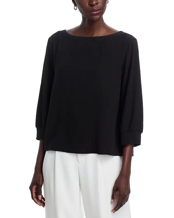 Eileen Fisher Silk Georgette Crepe Boat Neck Top