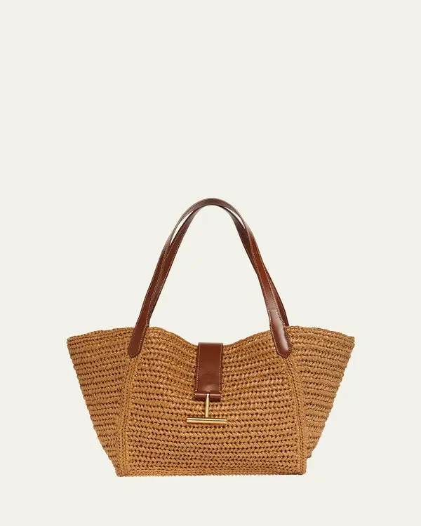 TOM FORD Tara Medium Raffia And Leather Tote Bag - Vanilla Cuoio