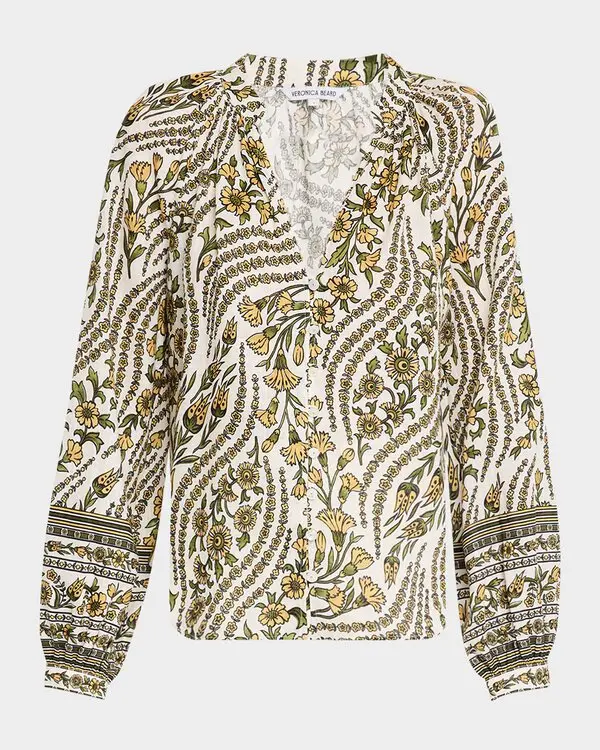 Veronica Beard Ailani Floral-print Linen Top
