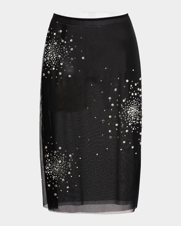 DES_PHEMMES Rhinestone-embellished Tulle Skirt - Black