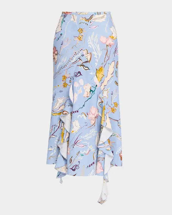 Dorothee Schumacher Floral Printed Ruffle Midi Skirt