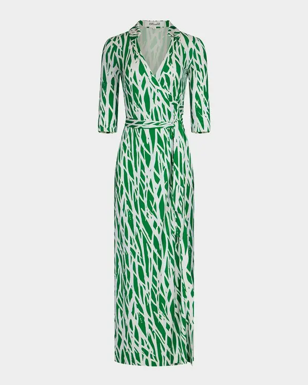 Diane Von Furstenberg Abigail Abstract-print Maxi Wrap Dress - Twig Green