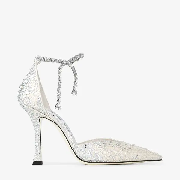 JIMMY CHOO Stevie 100 Crystal-embellished Pumps - Neutral