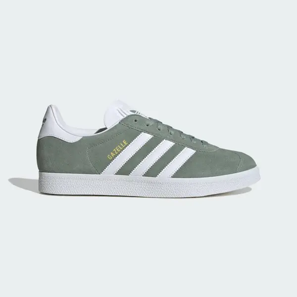 Adidas Gazelle Shoes - Silver Green / Cloud White / Gold Metallic |  Editorialist