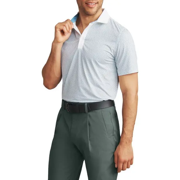 RHONE Spread Collar Performance Golf Polo - Tidal Green Wavy Stripe